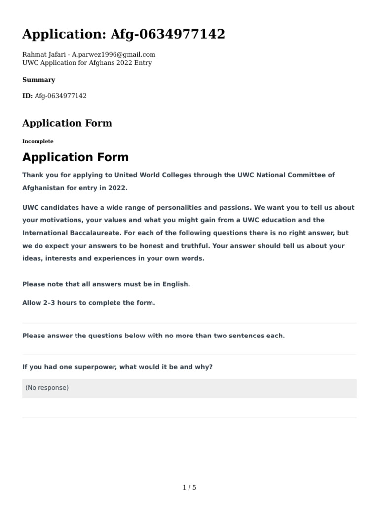 UWC Application Questions | PDF