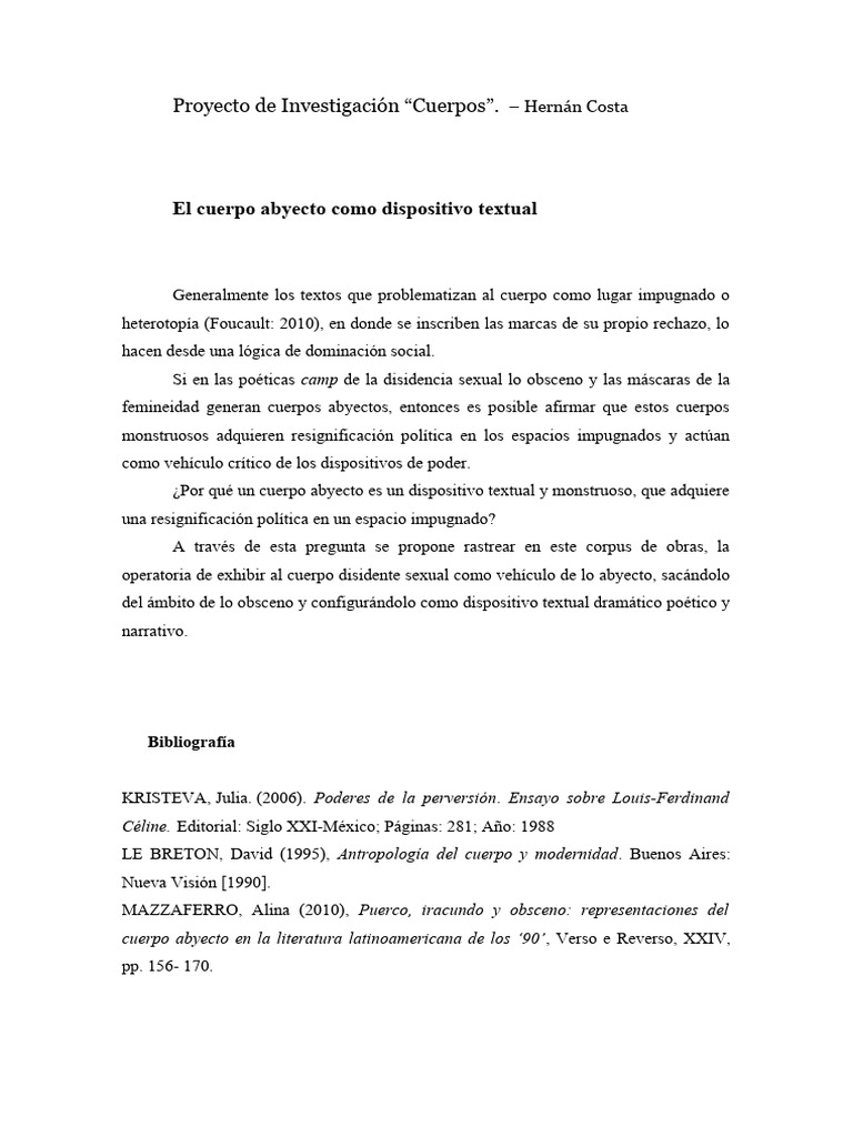 El Cuerpo Abyecto Como Dispositivo Textual | PDF