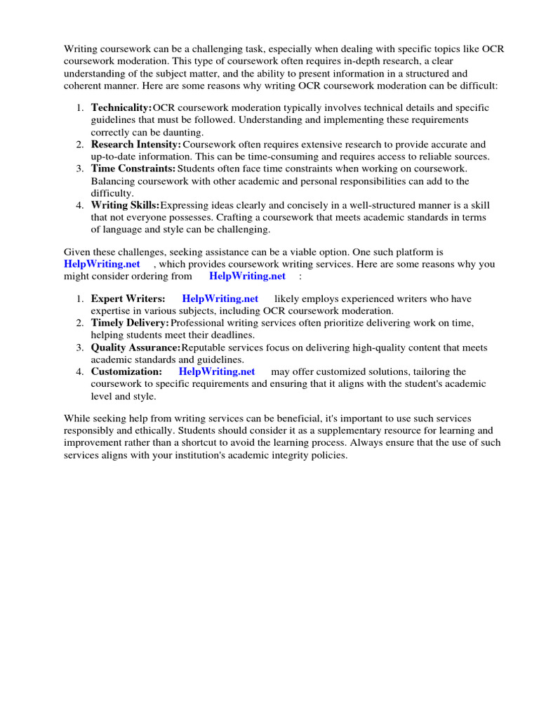 Ocr Coursework Moderation | PDF