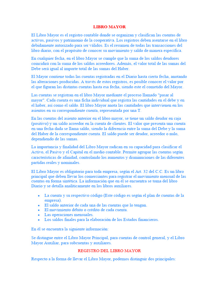 Libro Mayor | PDF | Contabilidad | Negocios económicos