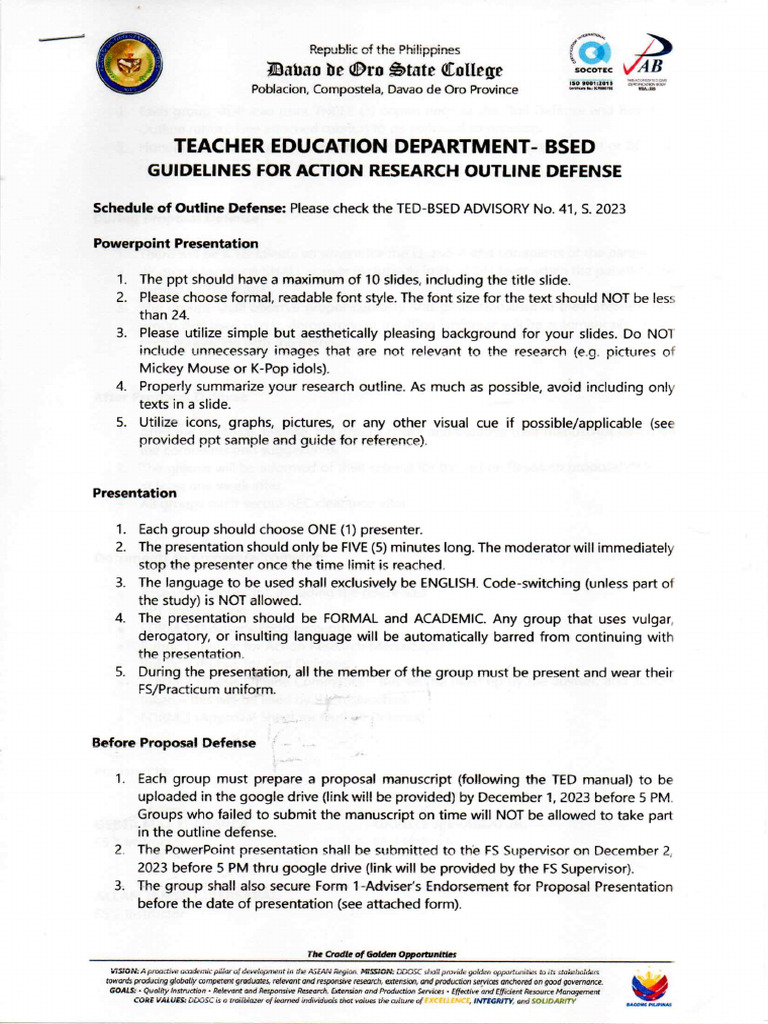 Guidelines Fo Action Research Outline Defense 1st Sem 23 24 | PDF