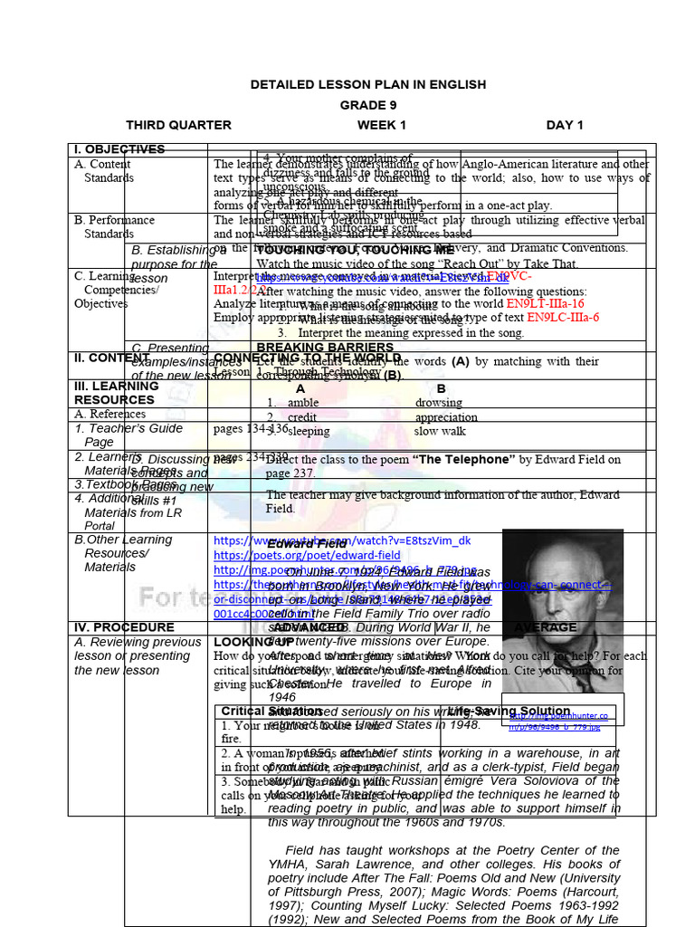 For Intervention Detailed Lesson Plan in English Grade 9 | PDF ...