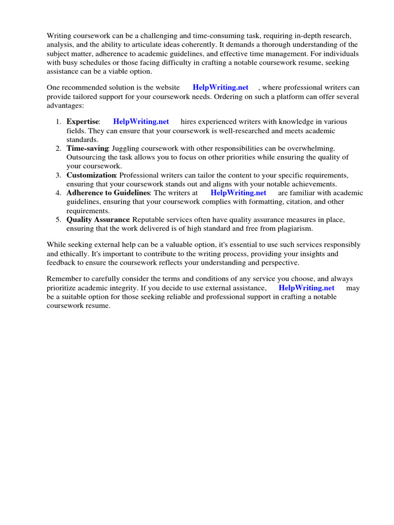 Notable Coursework Resume | PDF | Résumé | Essays