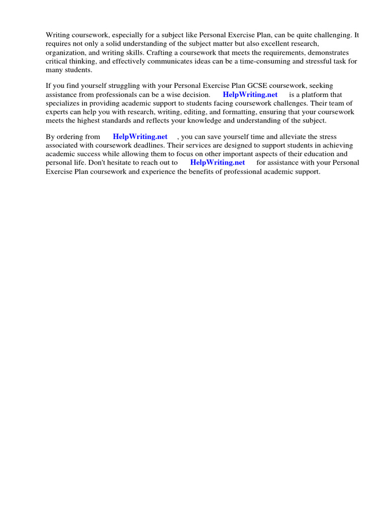 Personal Exercise Plan Gcse Coursework | PDF | Physical Fitness ...