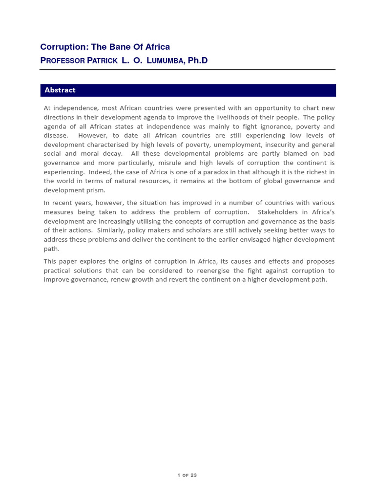 Corruption Bane of Africa | PDF | Political Corruption | Economic Growth