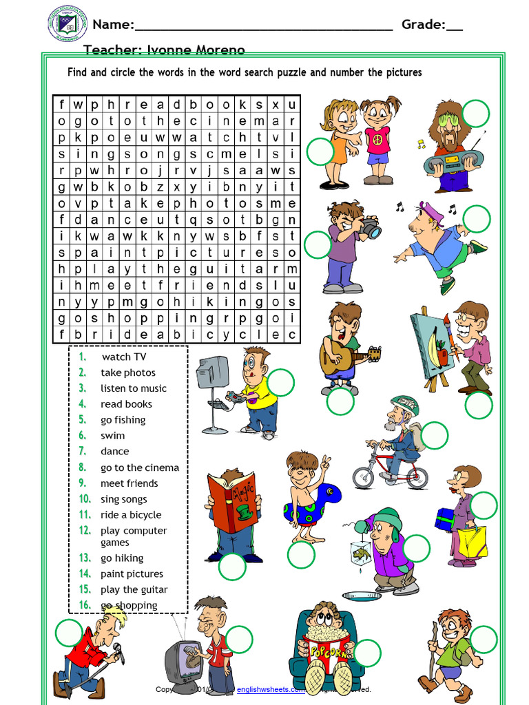 8° Free Time Activities Vocabulary | PDF | Games & Activities