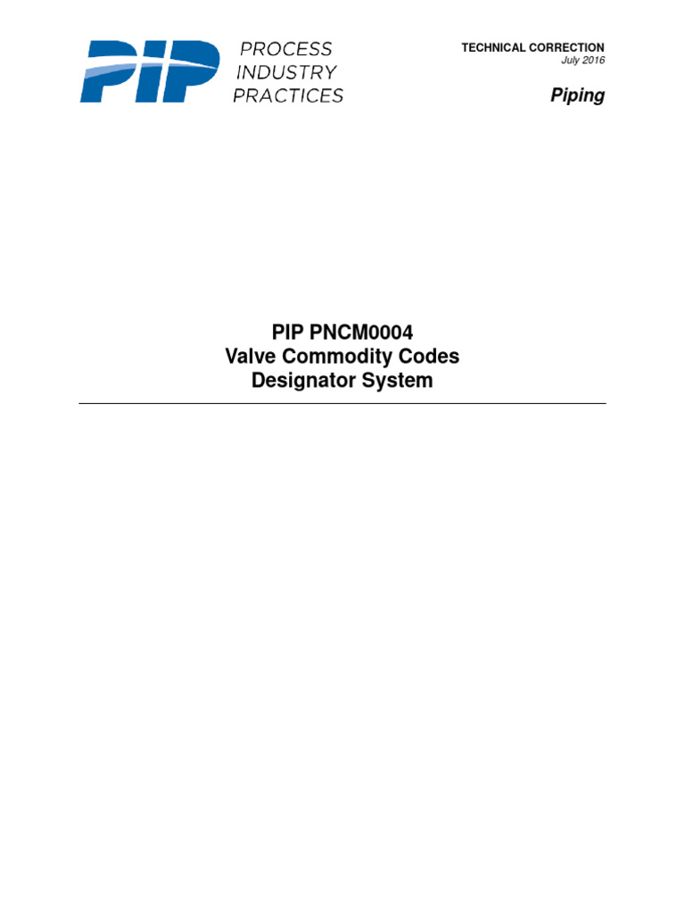PIP PNCM0004 Valve Commodity Codes Designator System | PDF | Valve ...