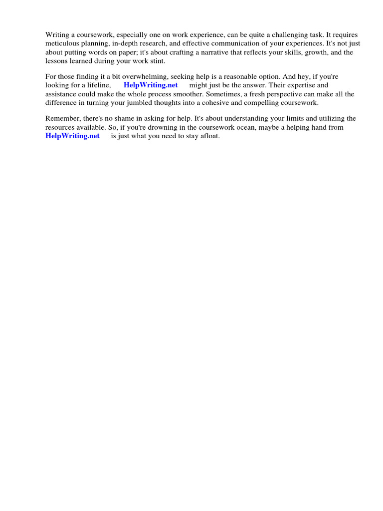 Crafting Effective Work Experience Coursework | PDF