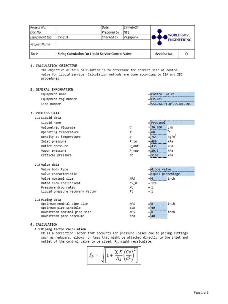 Sizing Control Valve For Liquid Service | PDF | Valve | Pressure