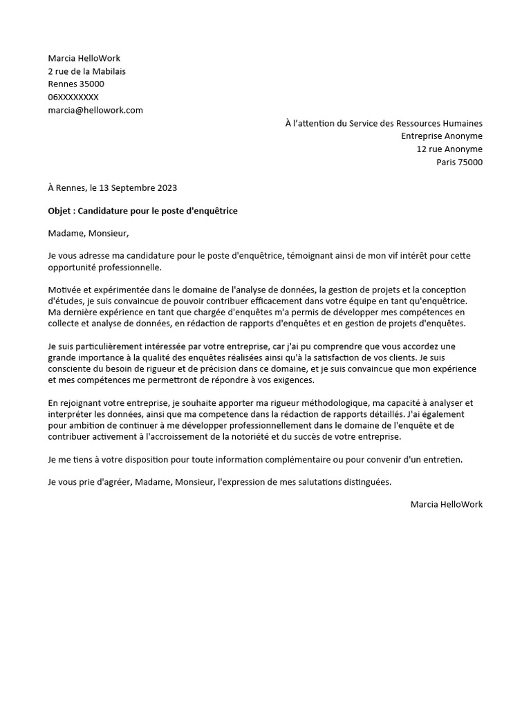 Exemple de Lettre de Motivation Enquêteur | PDF | Ordinateurs