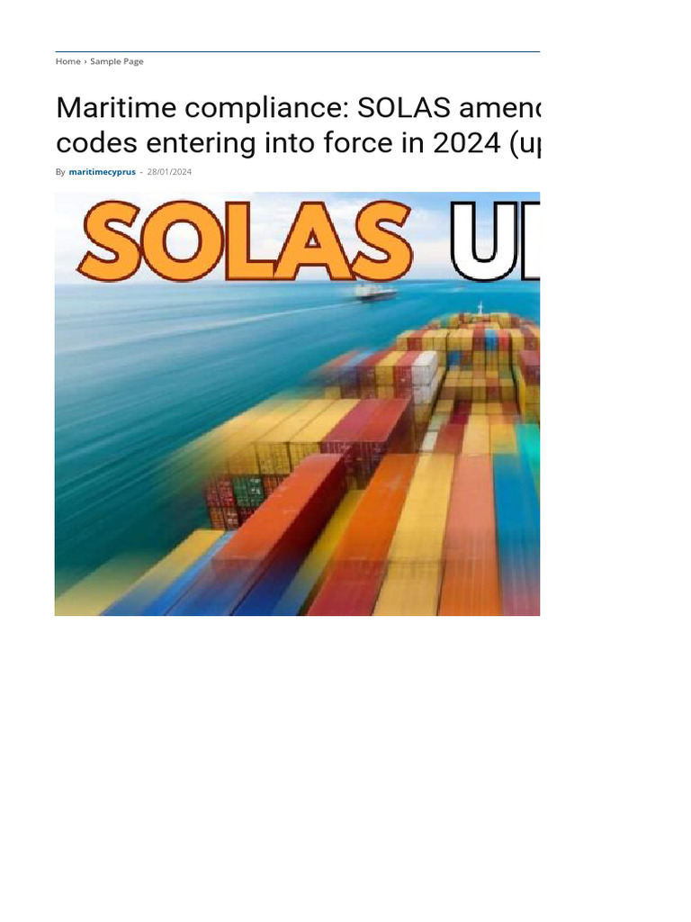 Maritime Compliance: SOLAS Amendments and Relevant Codes Entering Into ...