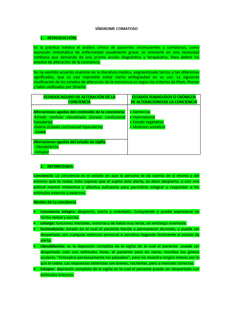 Síndrome Comatoso .. | PDF | Coma | Diabetes