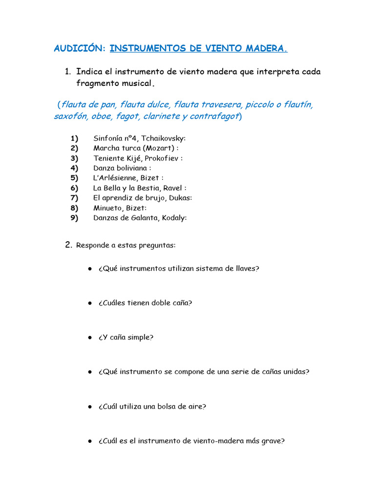 Actividades Instrumentos de Viento | PDF