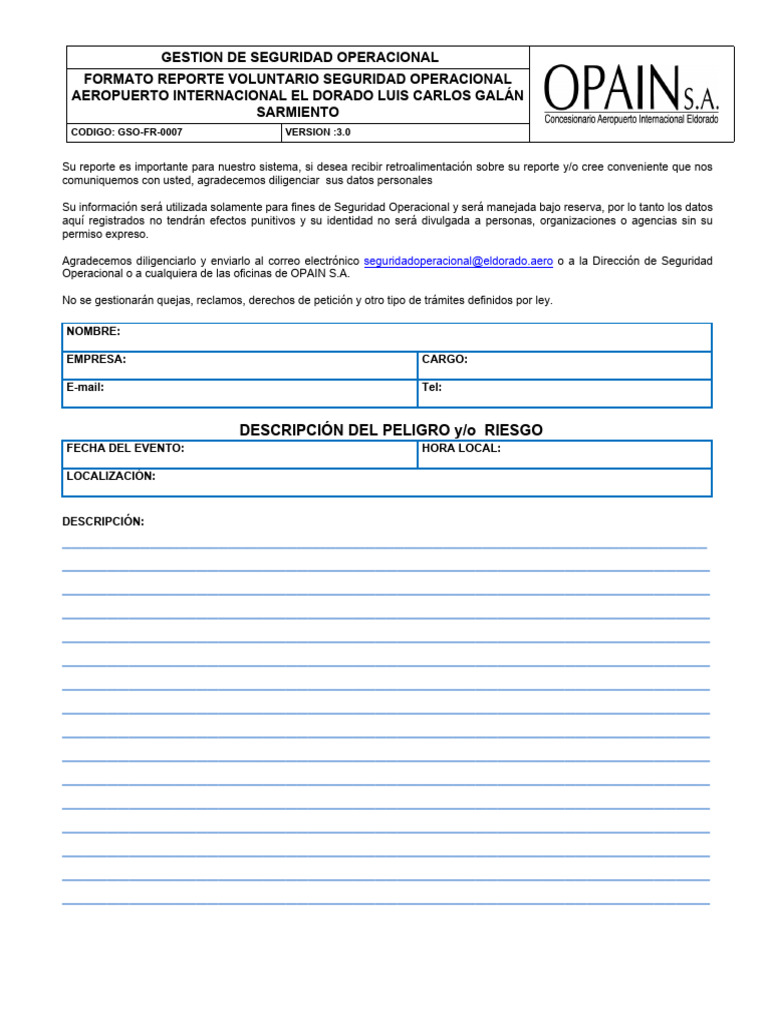 Gso-Fr-0007 V 3 - Reporte Voluntario Seg Op | PDF