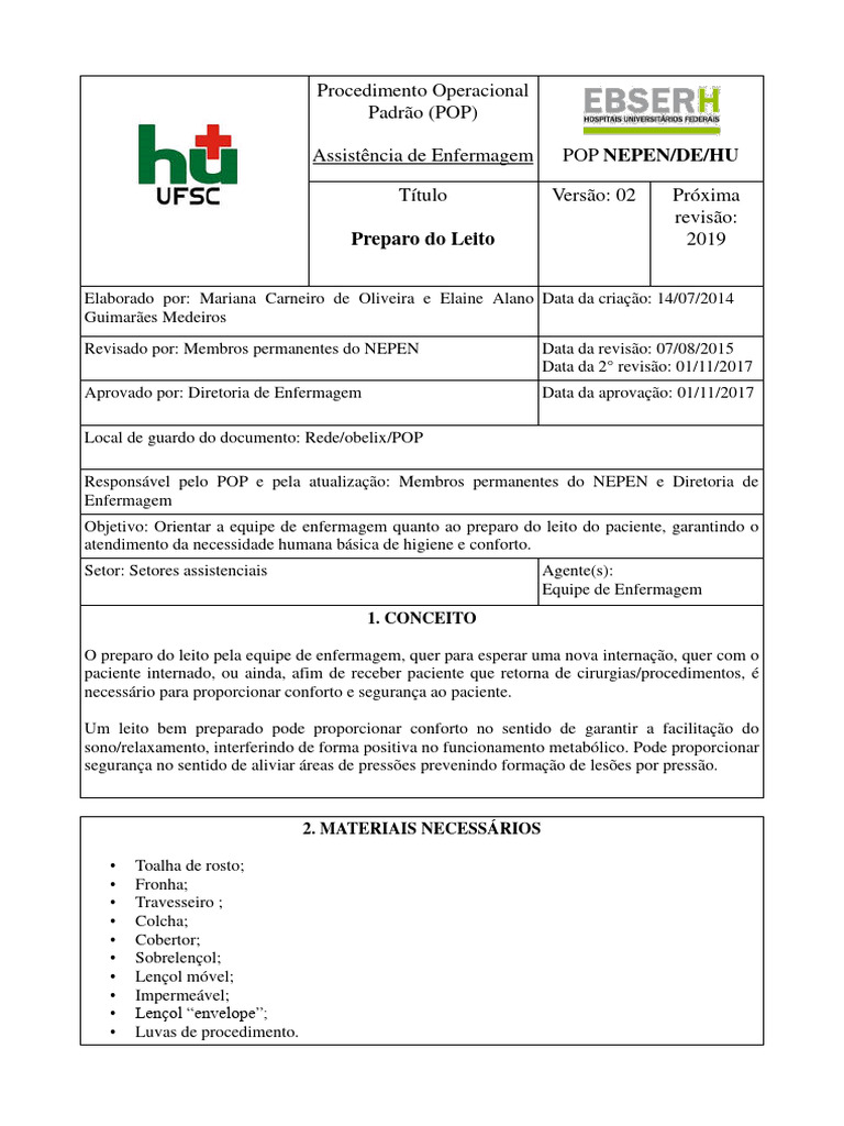Preparo Do Leito | PDF | Enfermagem