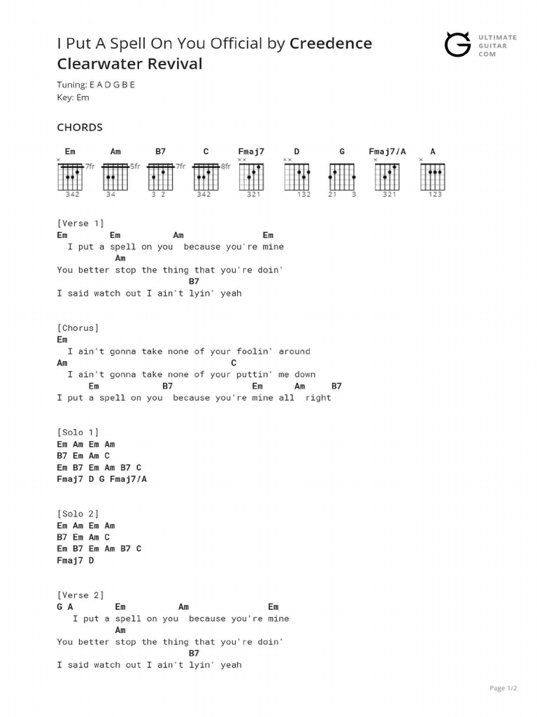 I Put A Spell On You Official Guitar Chords | PDF