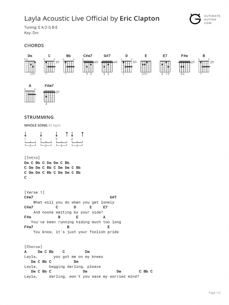 Layla Acoustic Live Official Guitar Chords | PDF