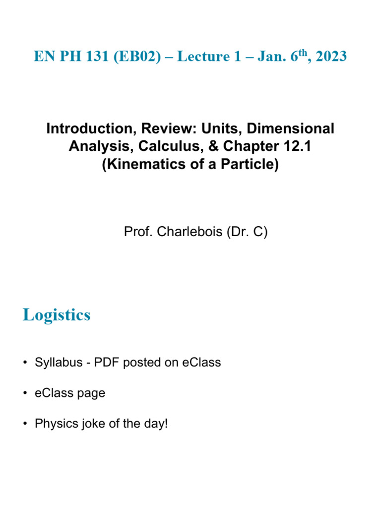 Lecture 1 - Intro + Review + Section 12-1 - Hibbeler 15th Ed (Blank ...