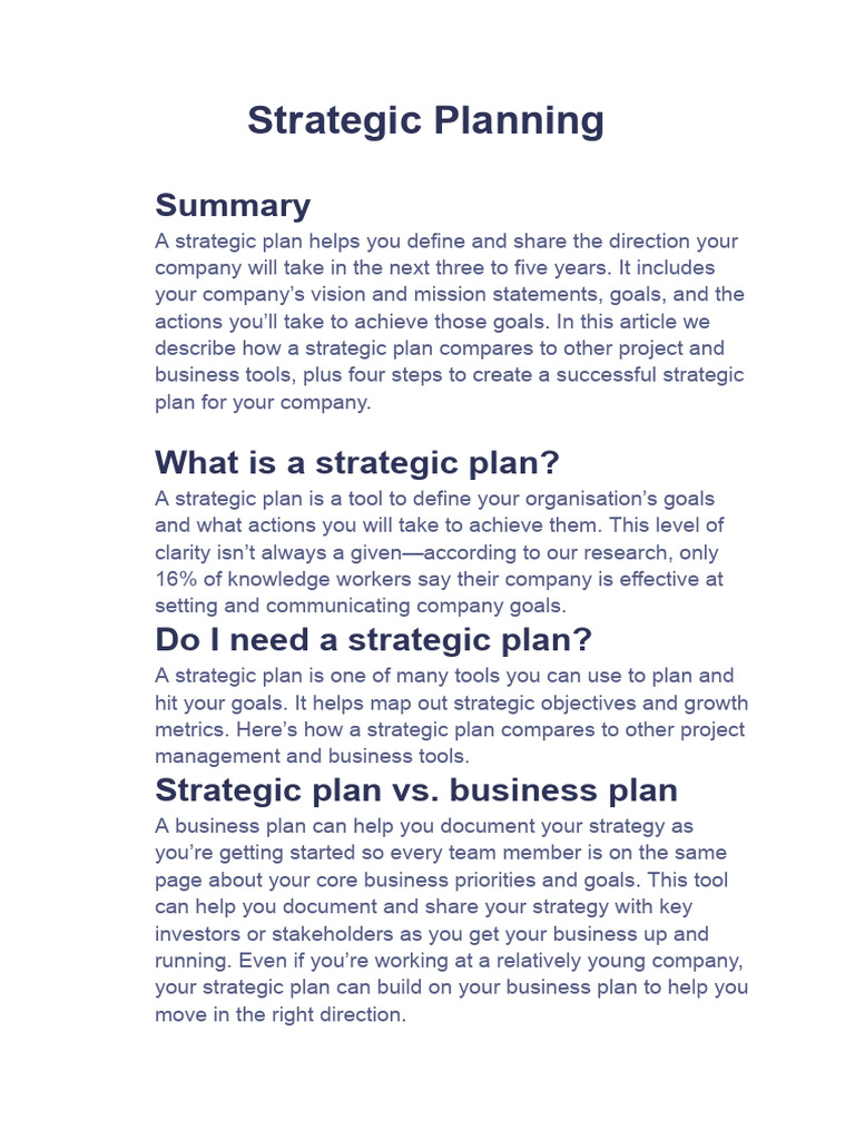 Strategic Planning | PDF