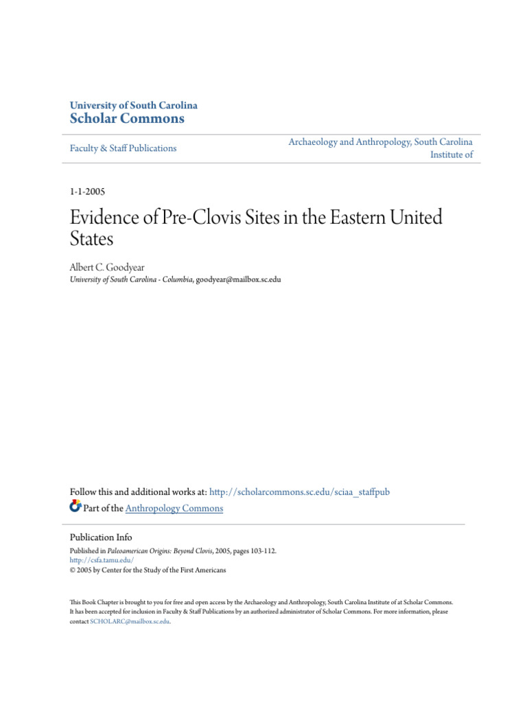 Goodyear, Albert - Evidence of Pre-Clovis Sites in The Eastern United ...