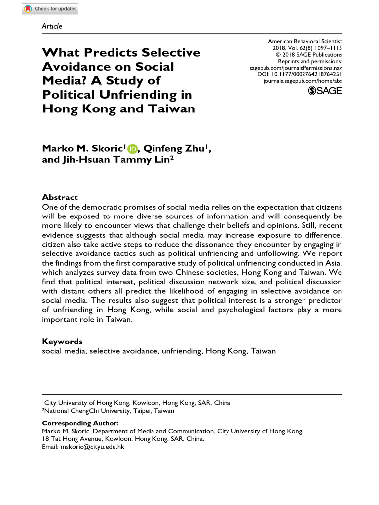 What Predicts Selective Avoidance On Social Media? A Study of Political ...