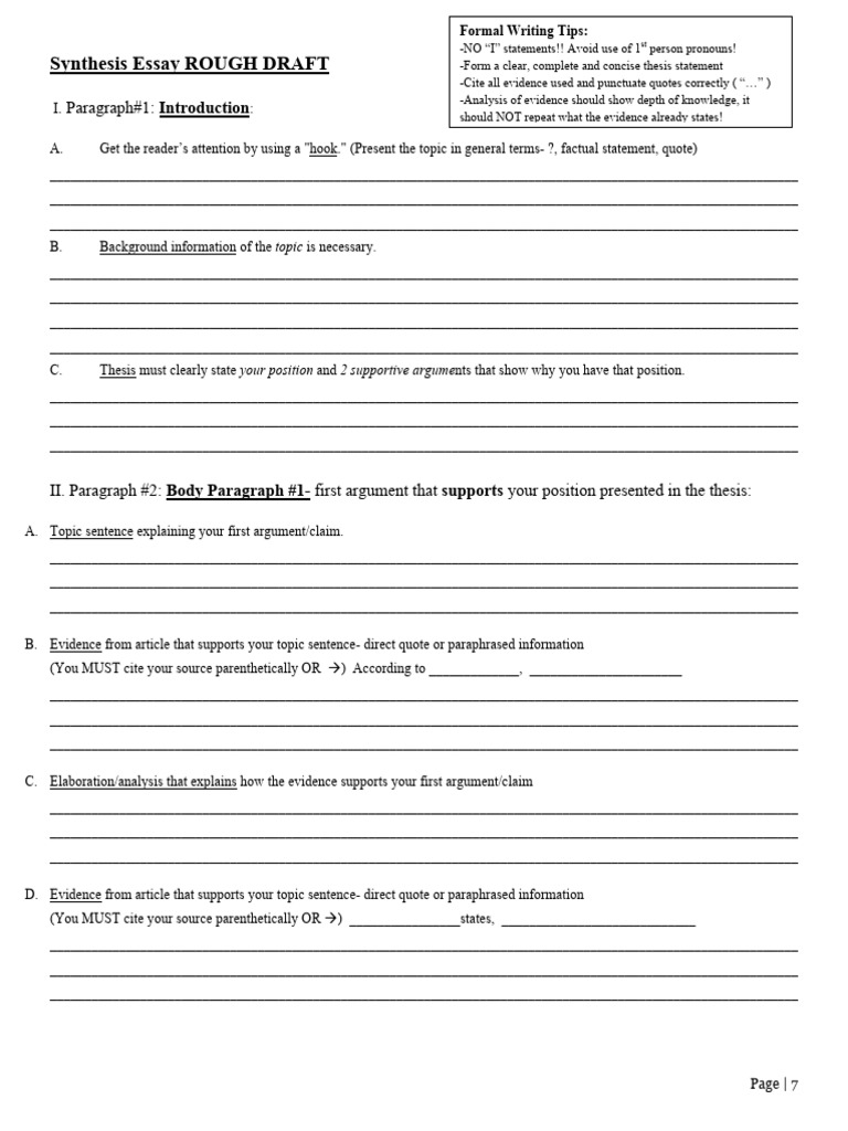 Synthesis Rough Draft Worksheet | PDF | Argument