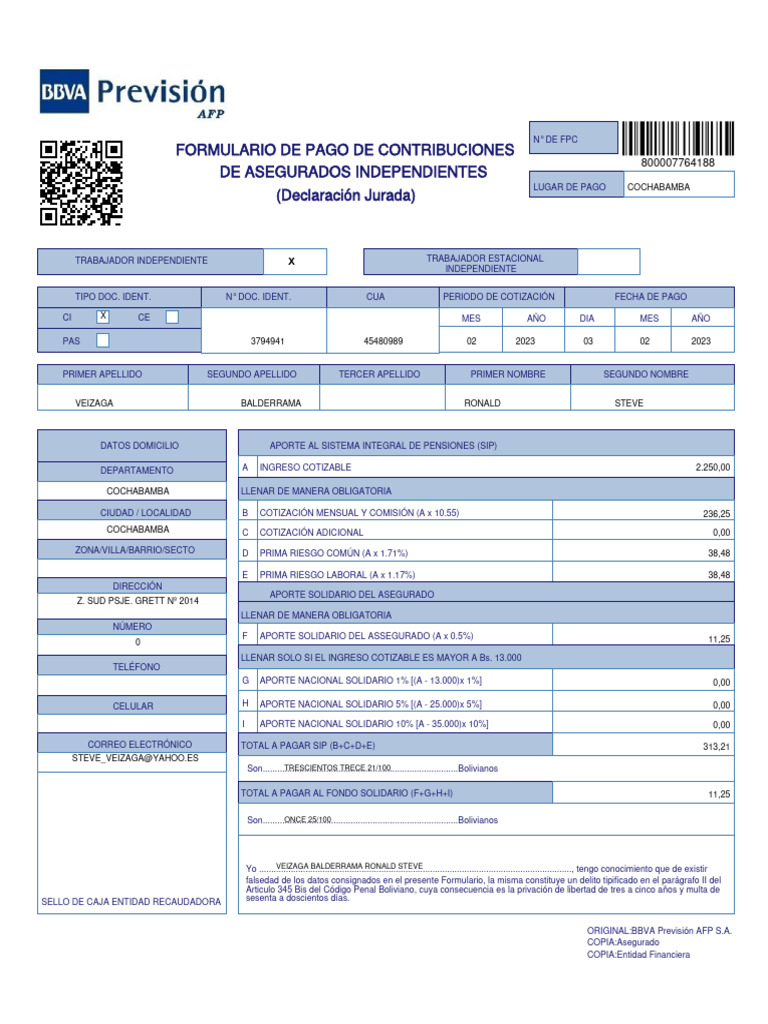 Formulario de Pago de Contribuciones de Asegurados Independientes ...