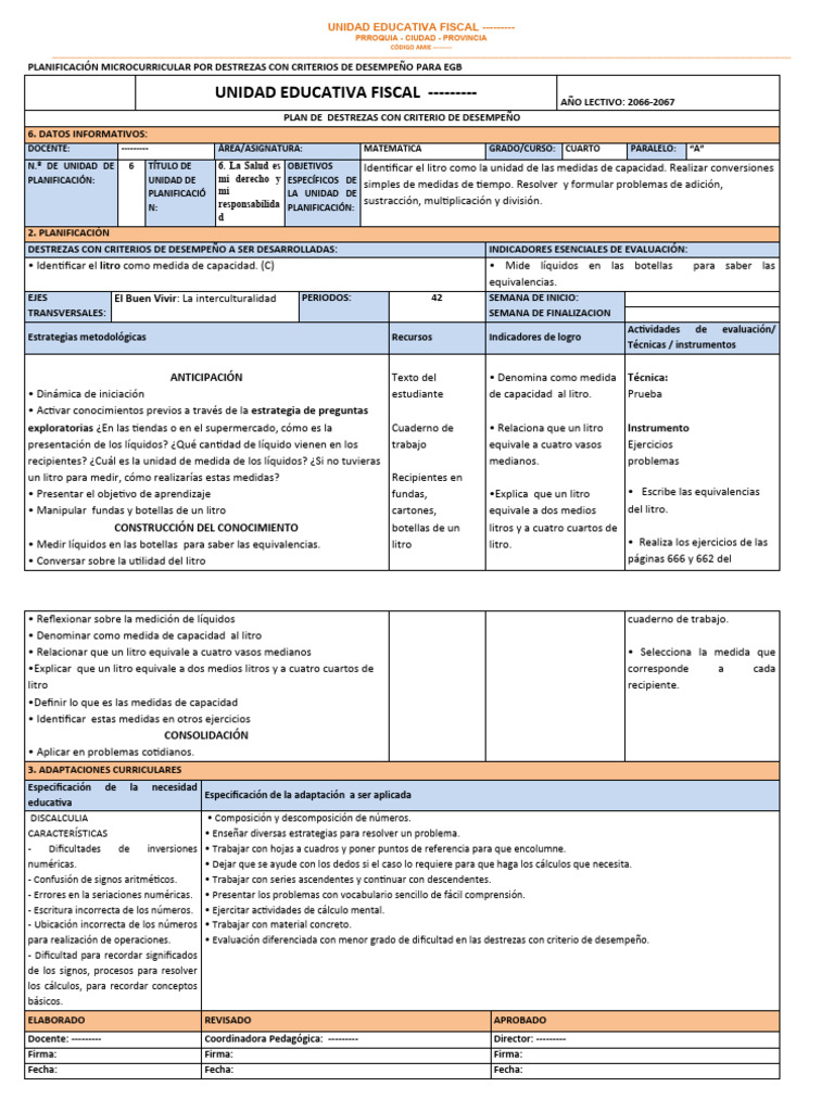 6 Plan de Destrezas 6 | PDF | Multiplicación | Evaluación