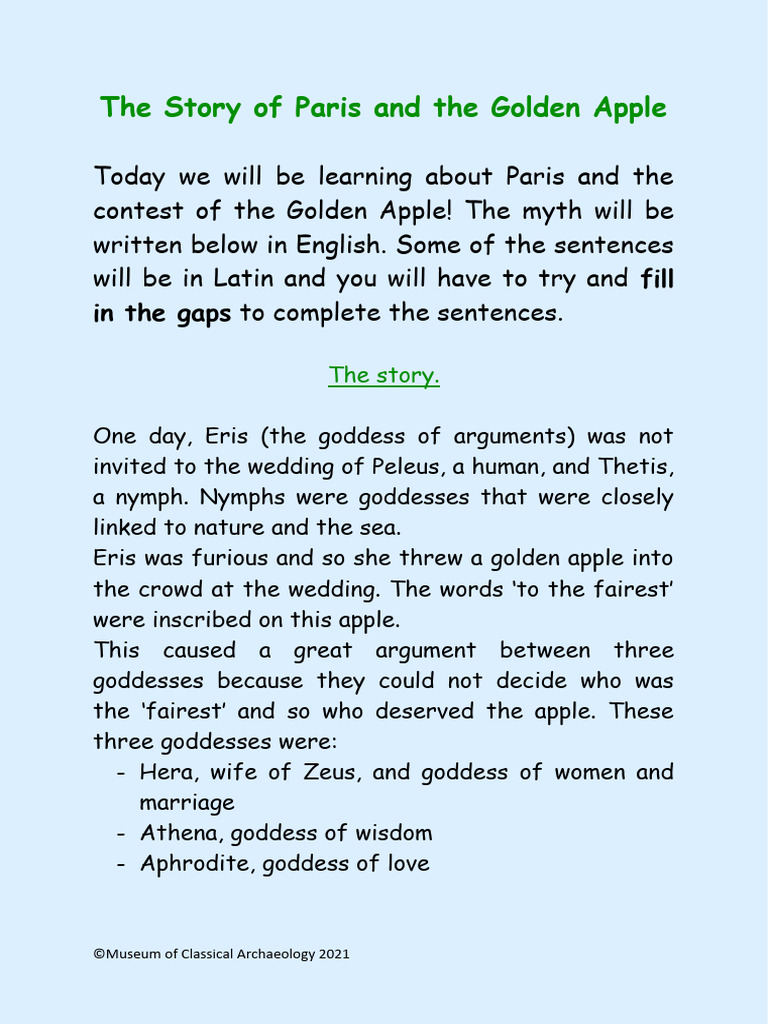 The Story of Paris and The Golden Apple | PDF | Paris (Mythology ...