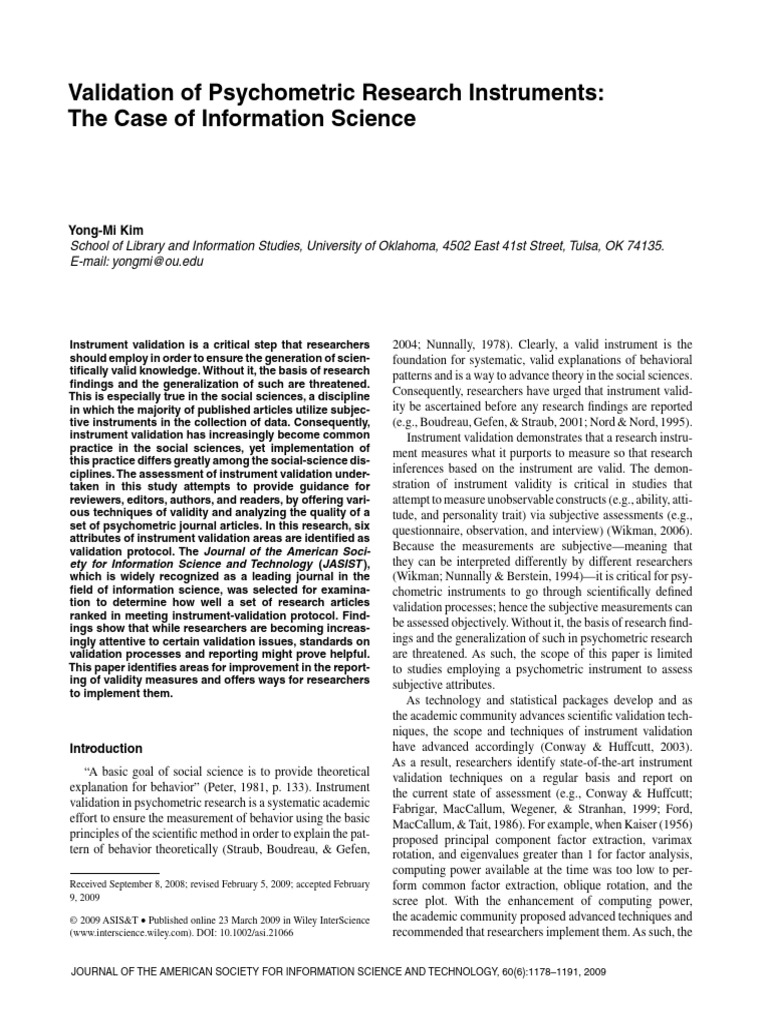 Kim 2009 | PDF | Factor Analysis | Validity (Statistics)