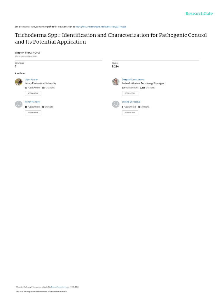 Trichoderma Spp Identification And Characterization For Pathogenic