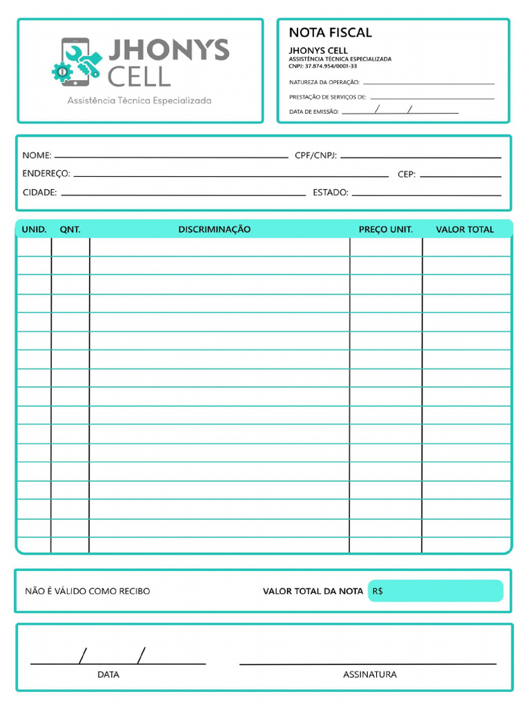 Nota Fiscal - Jhonys Cell | PDF