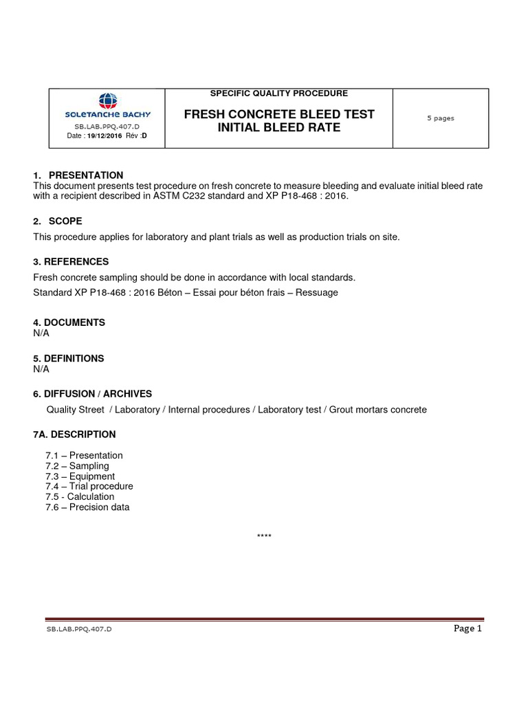 SB - LAB.PPQ.407.D Bleeding Test - Inital Bleed Rate Determination | PDF