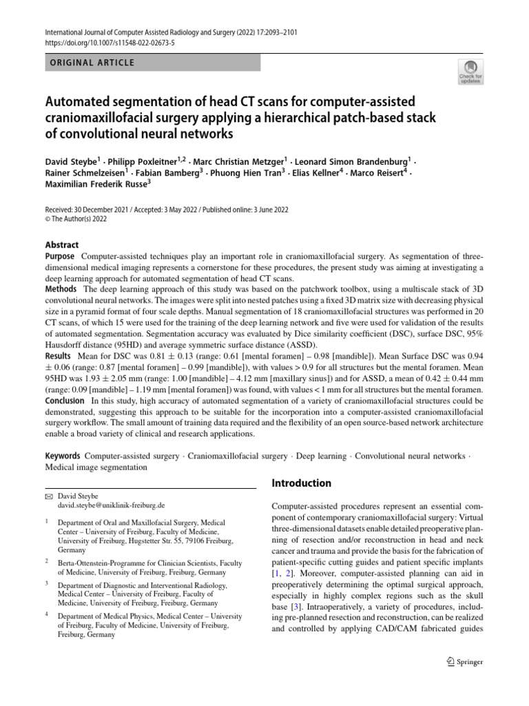 Automated Segmentation Of Head Ct Scans For Computerassisted Craniomaxillofacial Surgery