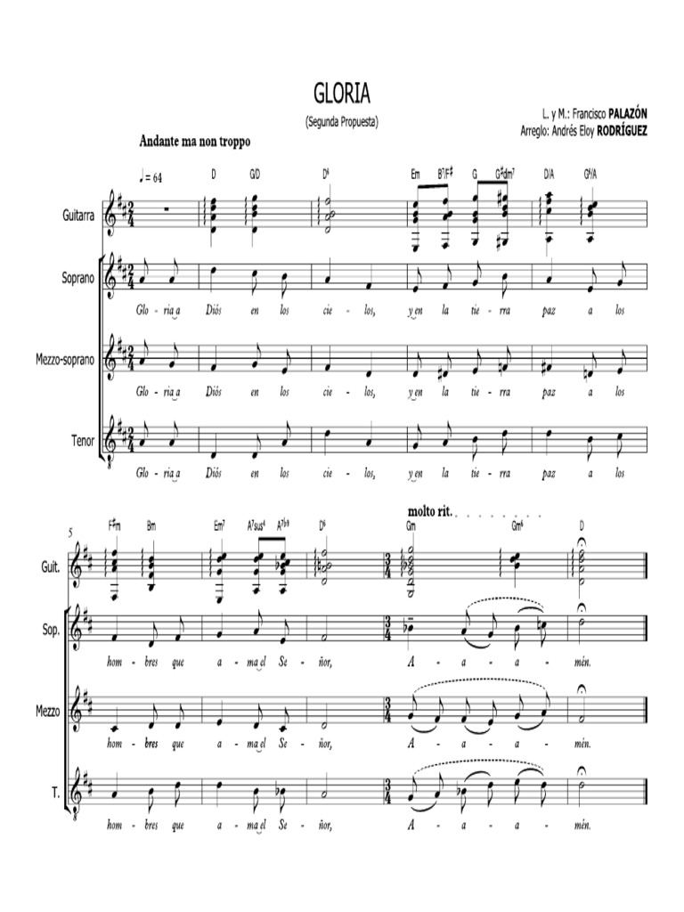 Gloria (Palazon) - Segunda Propuesta - SCORE (Corregido) | PDF