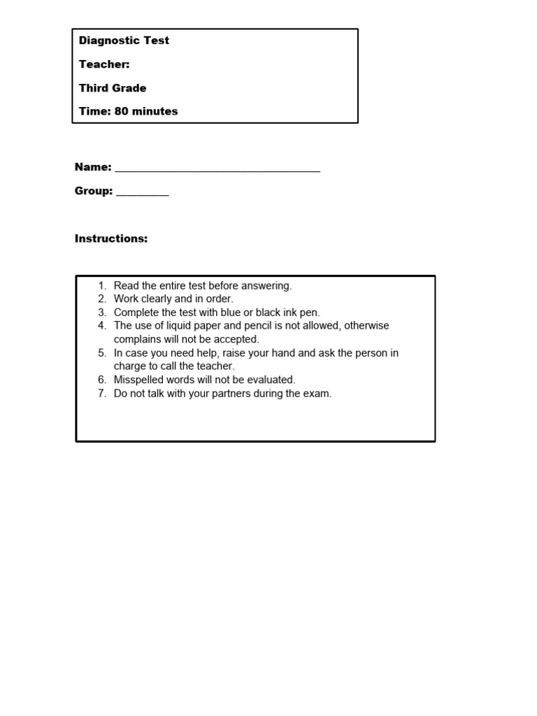 Diagnostic Test Third Grade Pdf Vocabulary Learning