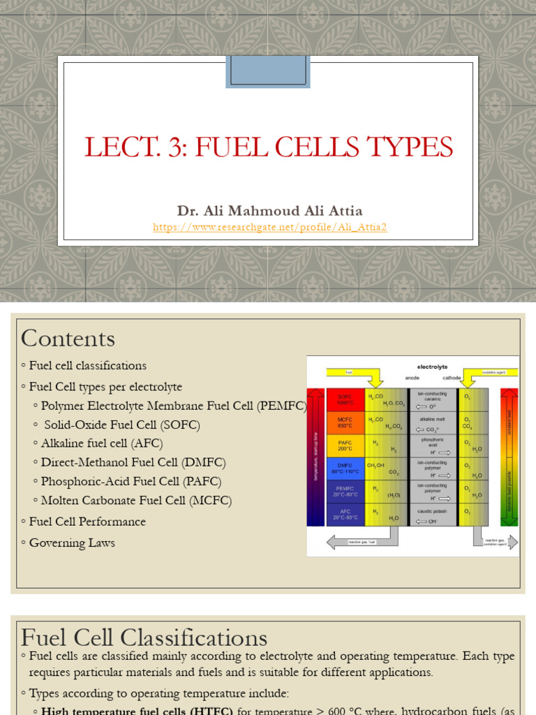 Lect 3 Types of Fuel Cells | PDF | Fuel Cell | Solid Oxide Fuel Cell