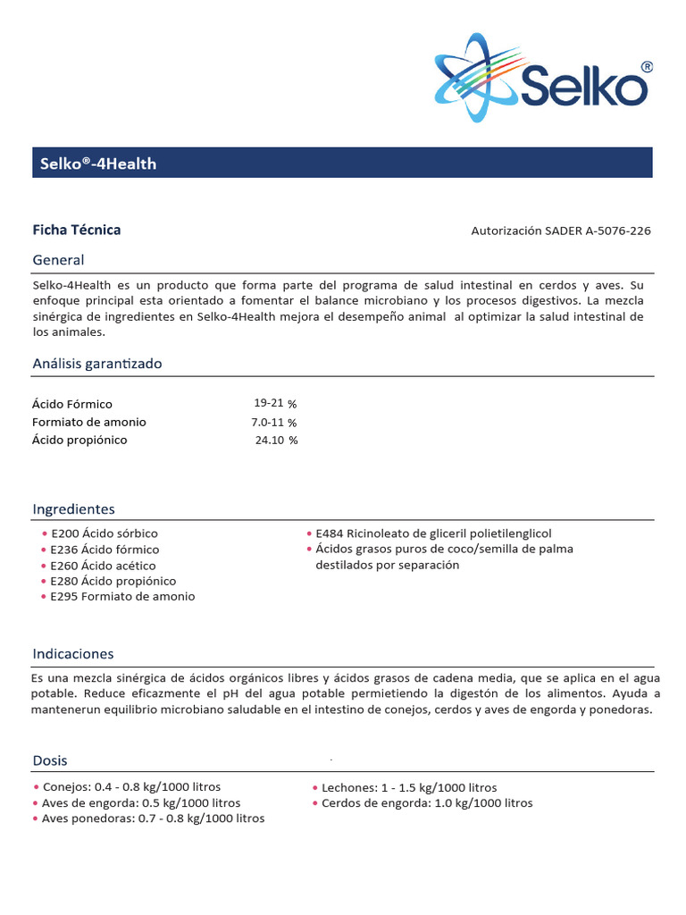 Selko 4health | PDF | Agua | Ácido