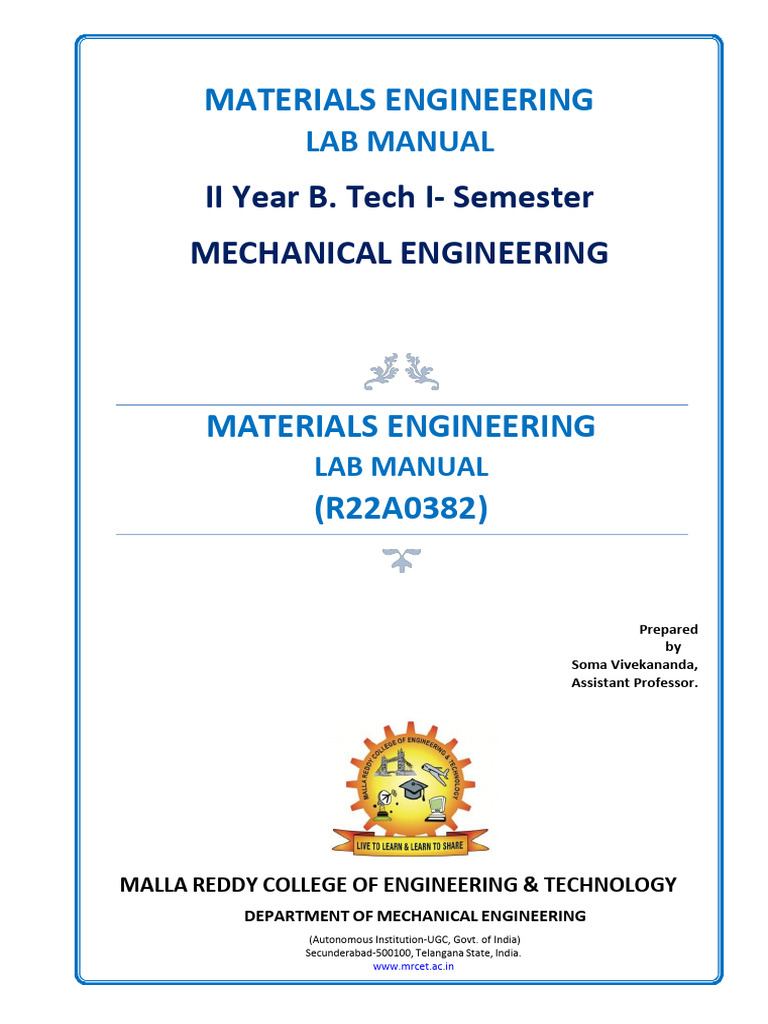 Materials Engineering Lab Manual | PDF | Heat Treating | Steel