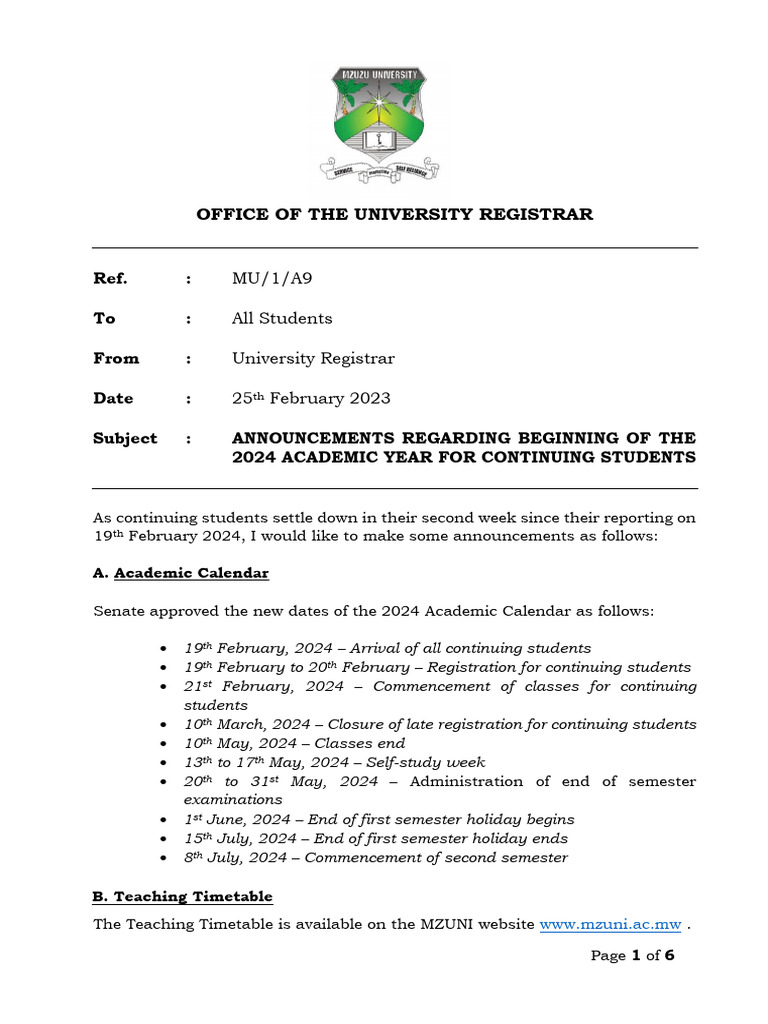 Memo Announcements To Continuing Students - First Semester of 2024 ... Memo Announcements To Continuing Students - First Semester of 2024 ...