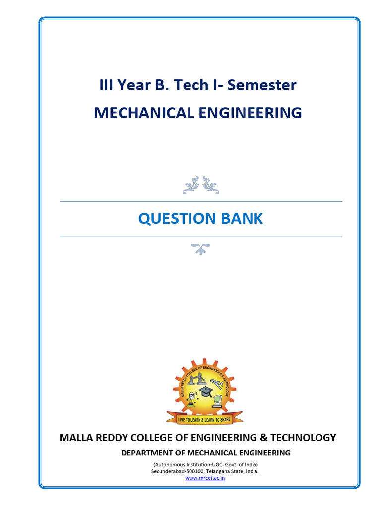 Iii B.tech I Sem Question Bank For R18 | PDF | Stress (Mechanics ...