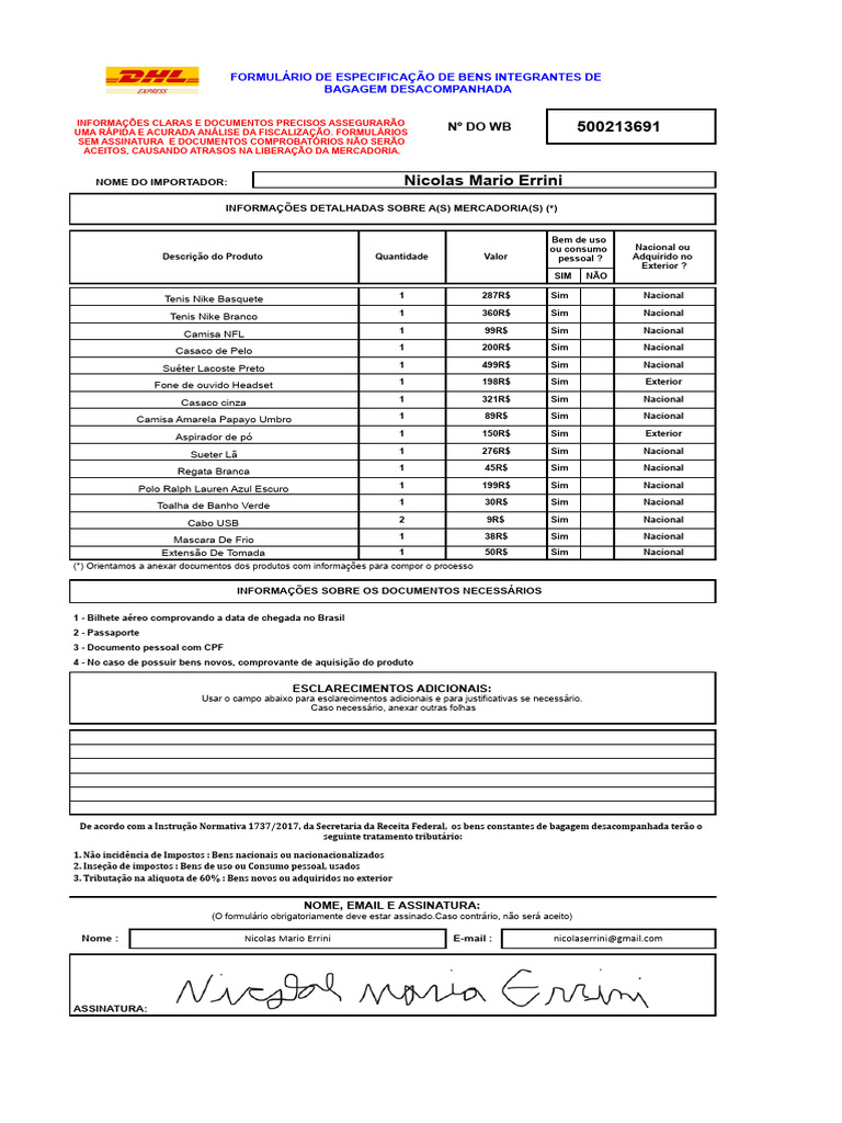 Formulario Bagagem V1 | PDF