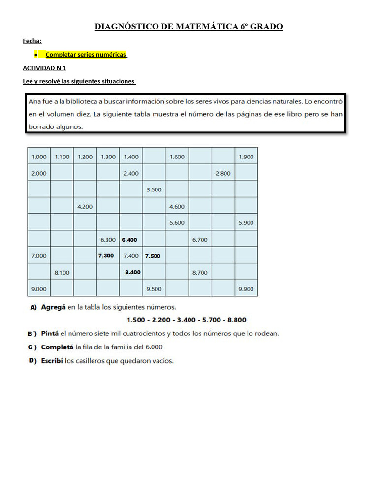 Diagnóstico de Matemática 6º Grado | PDF | Matemáticas | Notación ...