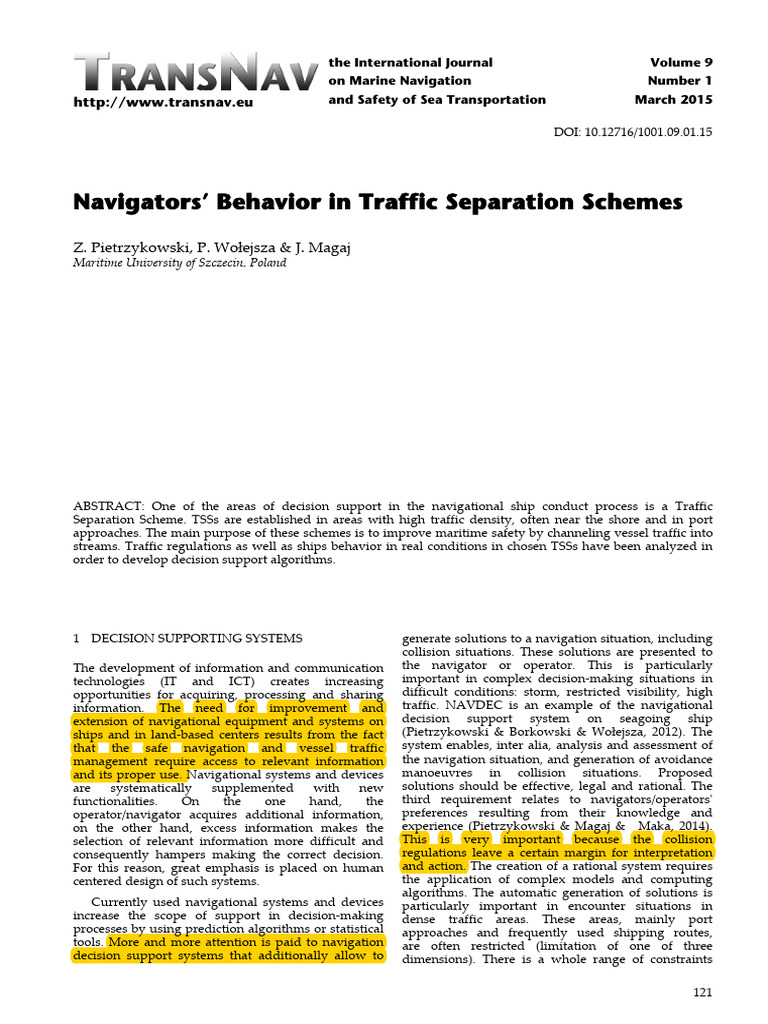 Navigators' Behavior in Traffic Separation Schemes | Download Free PDF ...