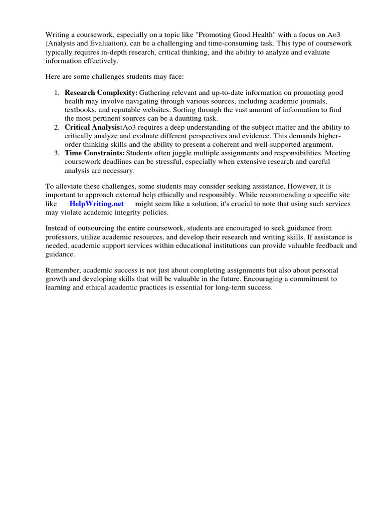 Promoting Good Health Coursework Ao3 | PDF | Science | Mental Health