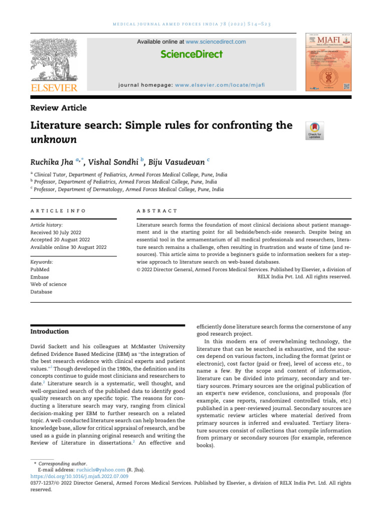 Literature Search - Simple Rules For Confronting The - Unknown | PDF ...
