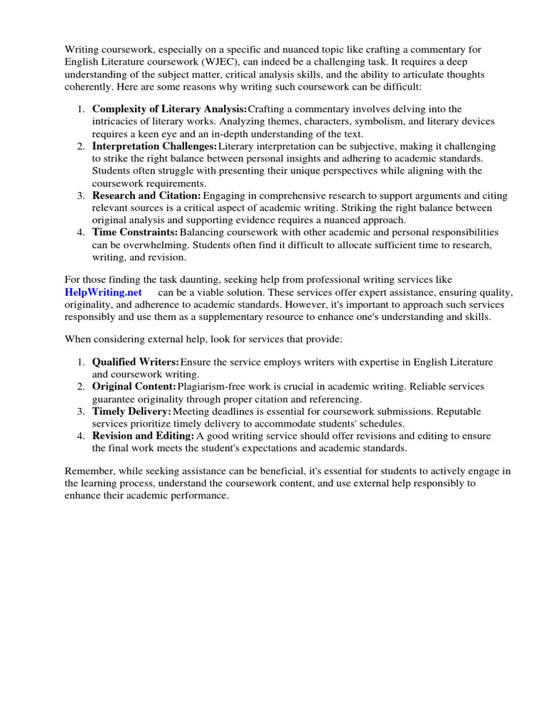 How To Write A Commentary For English Literature Coursework Wjec | PDF ...