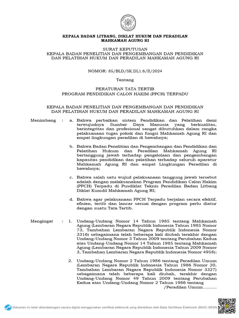 85-Bld-sk Tata Tertib PPCH Ta 2024 | PDF