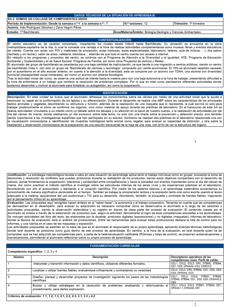 Ejemplo de Plantilla Educativa 2 Bach | PDF | Evaluación | Laboratorios