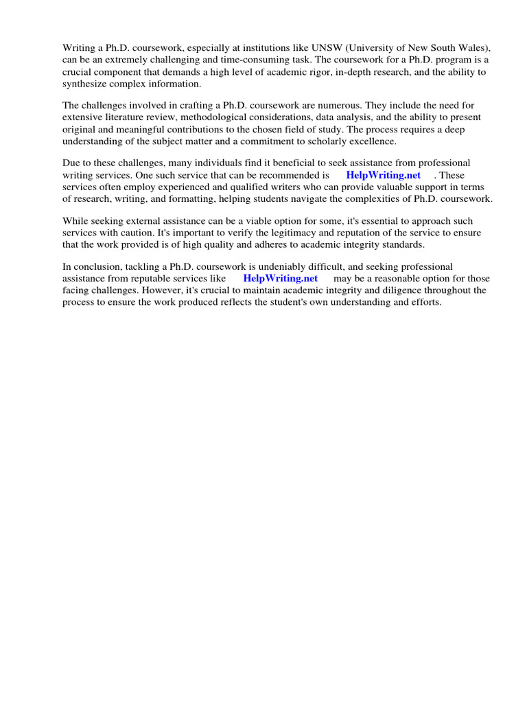 Unsw PHD Course Work | PDF | Doctor Of Philosophy | Thesis